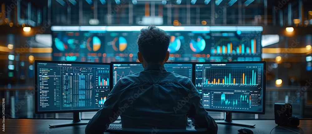 Business analysts use computers and dashboards for data business ...