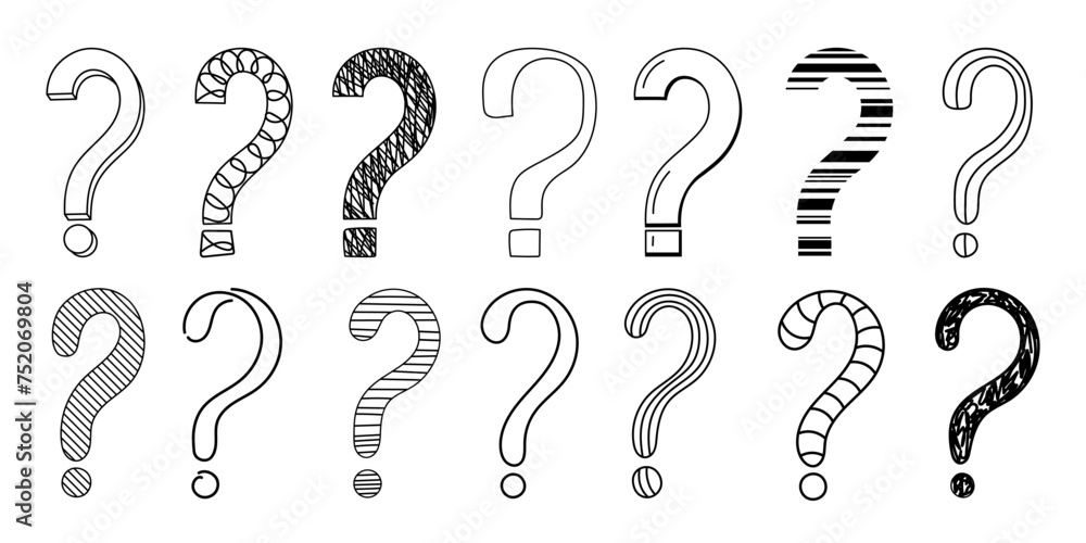 Doodle question mark hand drawn sketch vector illustration set isolated ...