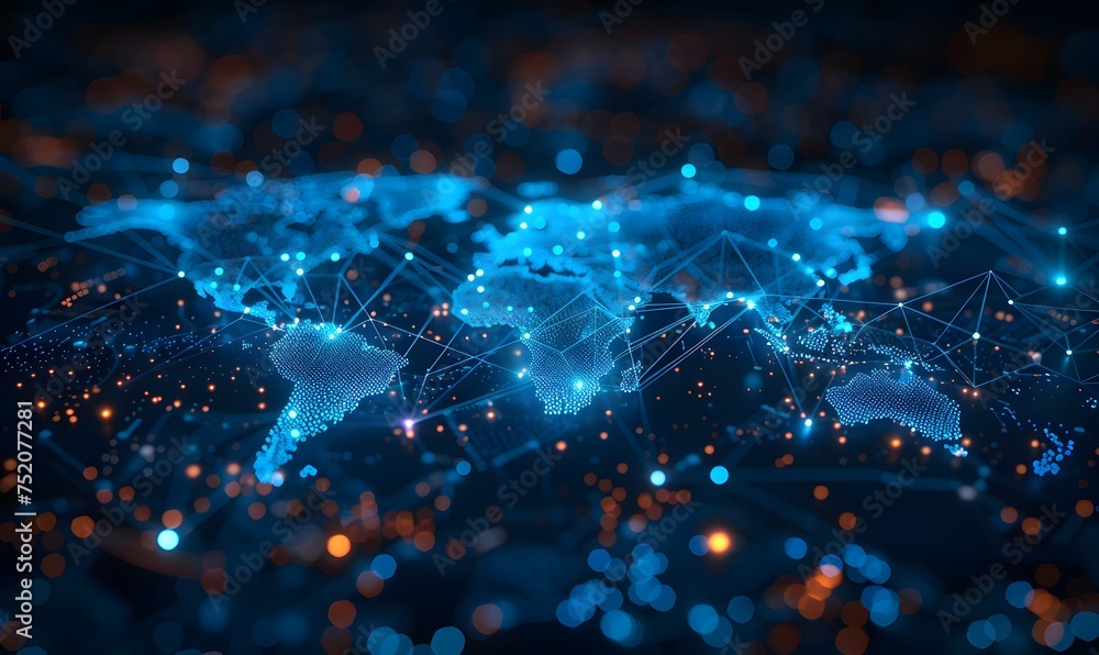 Abstract digital world map, concept of global networks and connectivity ...