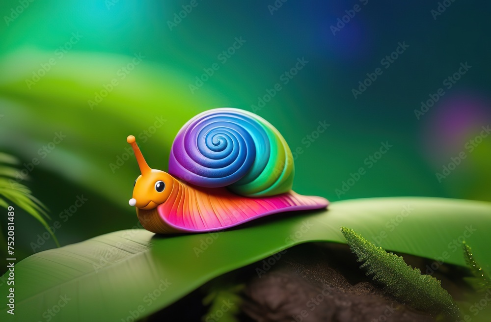 cartoon snail with a rainbow shell, slowly making its way through a ...