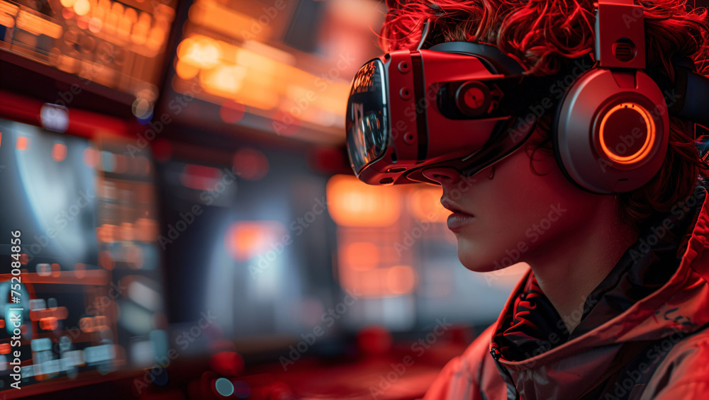 Virtual reality gaming setup, immersive environment, futuristic ...