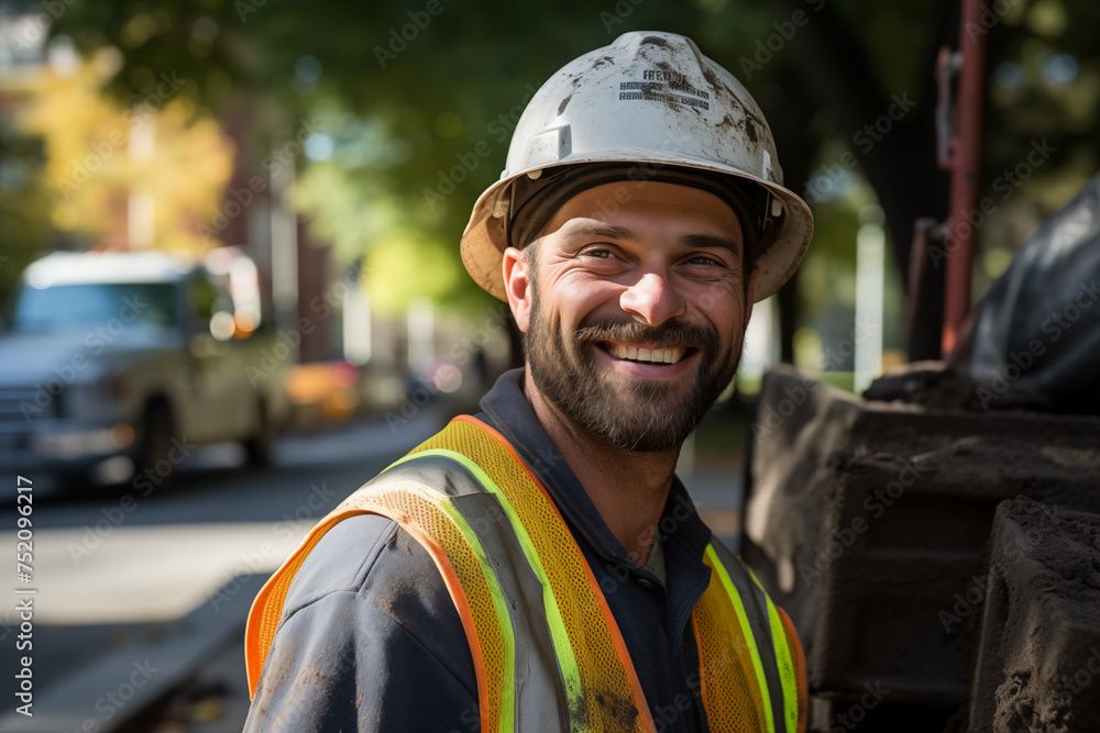 Men public works worker smiling at work. Working man. Public works job ...