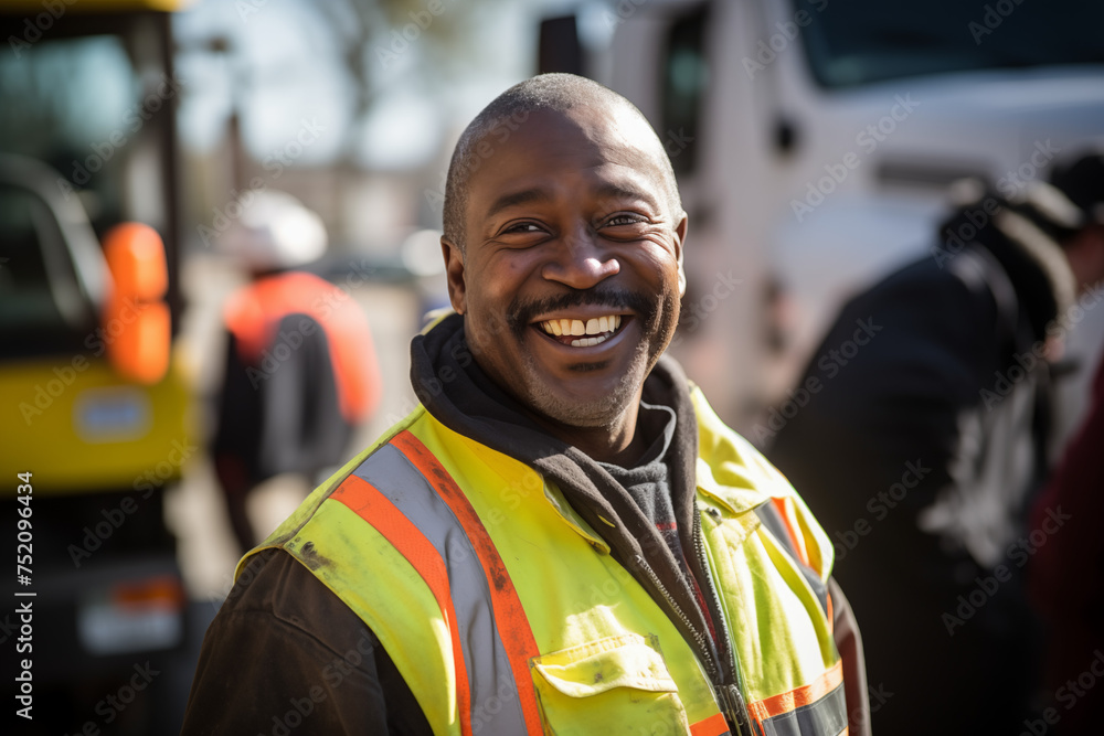 Men public works worker smiling at work. Working man. Public works job ...