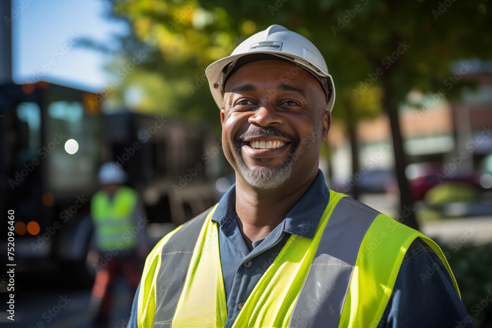 Men public works worker smiling at work. Working man. Public works job ...