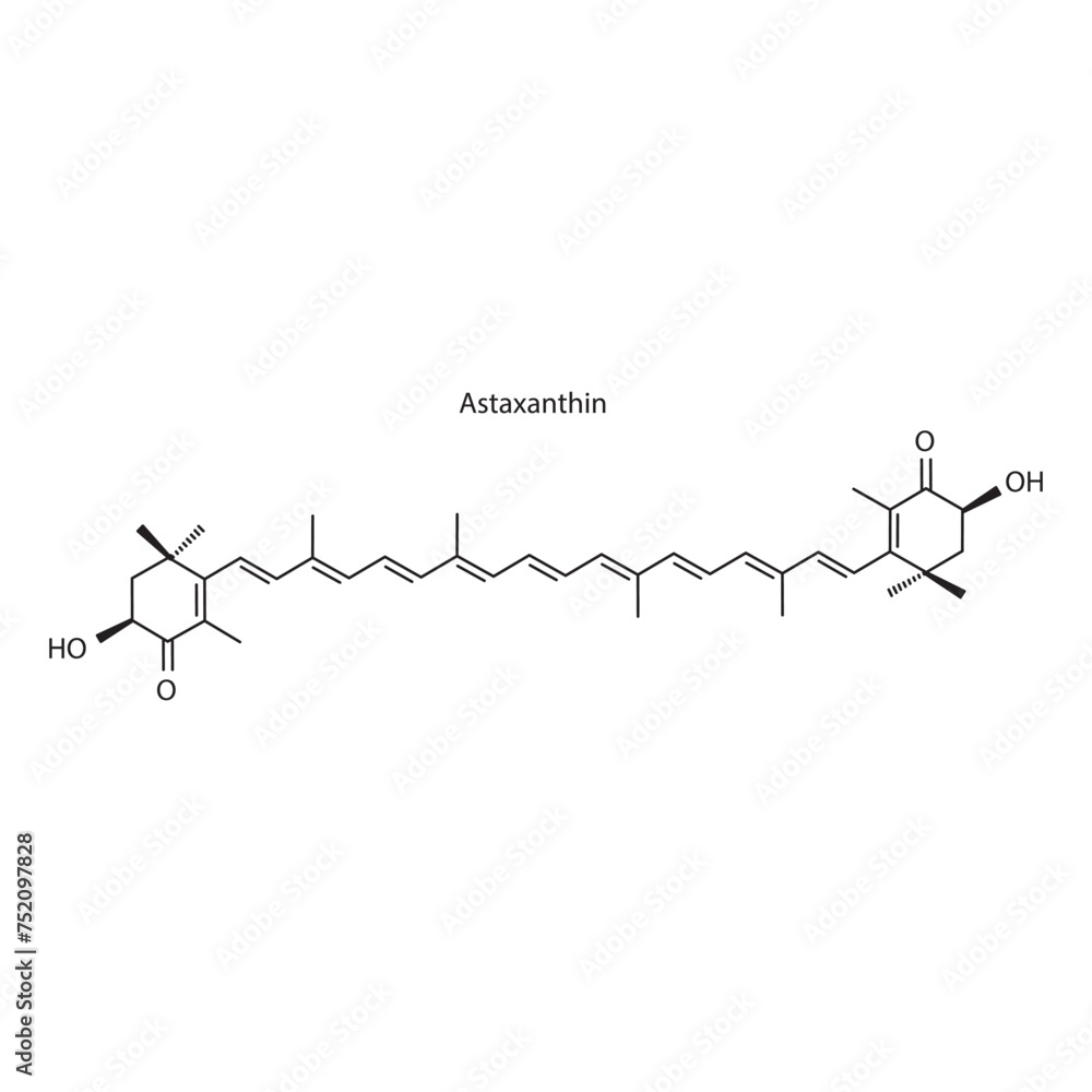 Astaxanthin skeletal structure diagram.Caratenoid compound molecule ...