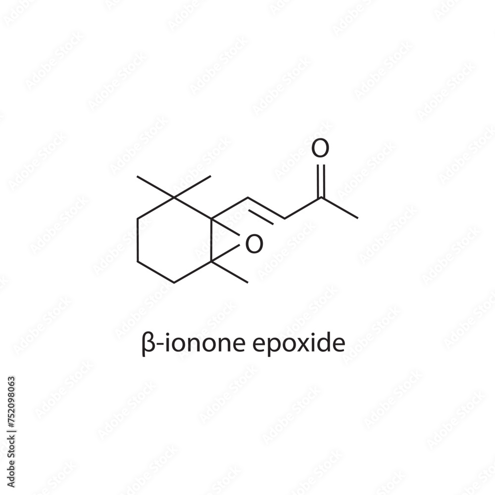 β-ionone epoxide skeletal structure diagram.volatile compound molecule ...