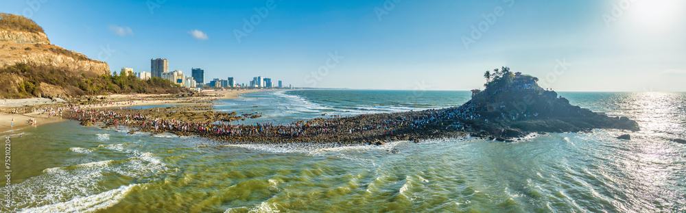 Aerial view of Hon Ba island in Vung Tau city, Vietnam. On full moon ...
