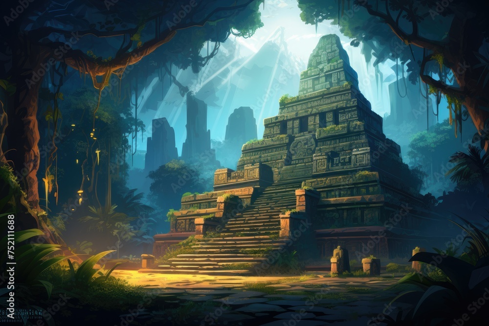 Discovering Ancient Mayan Temples Stock Illustration | Adobe Stock