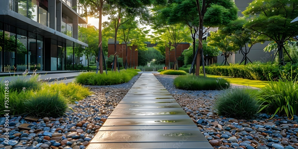 Green urban landscape managing rainwater with treelined streets ...