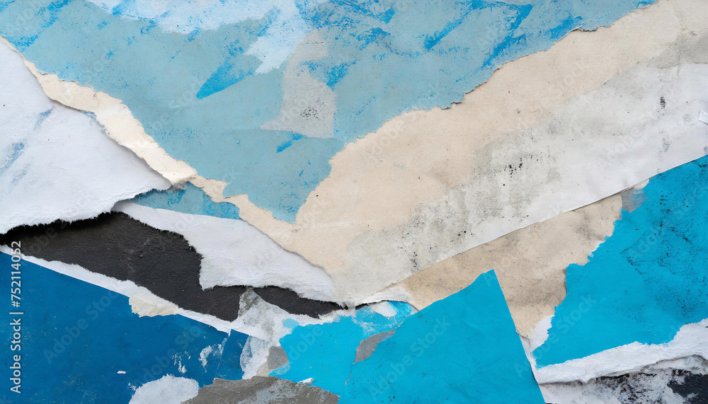 Textured wall with peeling paint and torn paper layers, revealing a mix ...