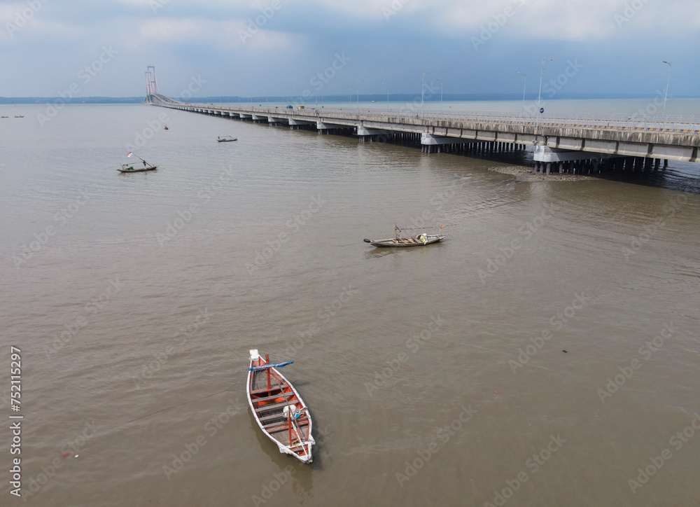 Aerial view of Suramadu Bridge, the longest bridge in Indonesia that ...
