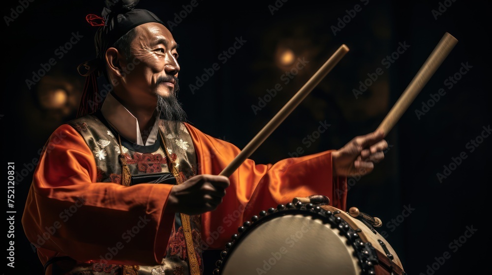 Ancient Chinese men wear Chinese national costumes, raise their hands ...