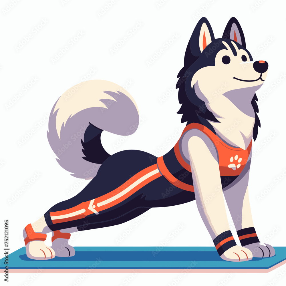 Siberian Husky Wear fitness outfits, doing exercise and yoga poses ...