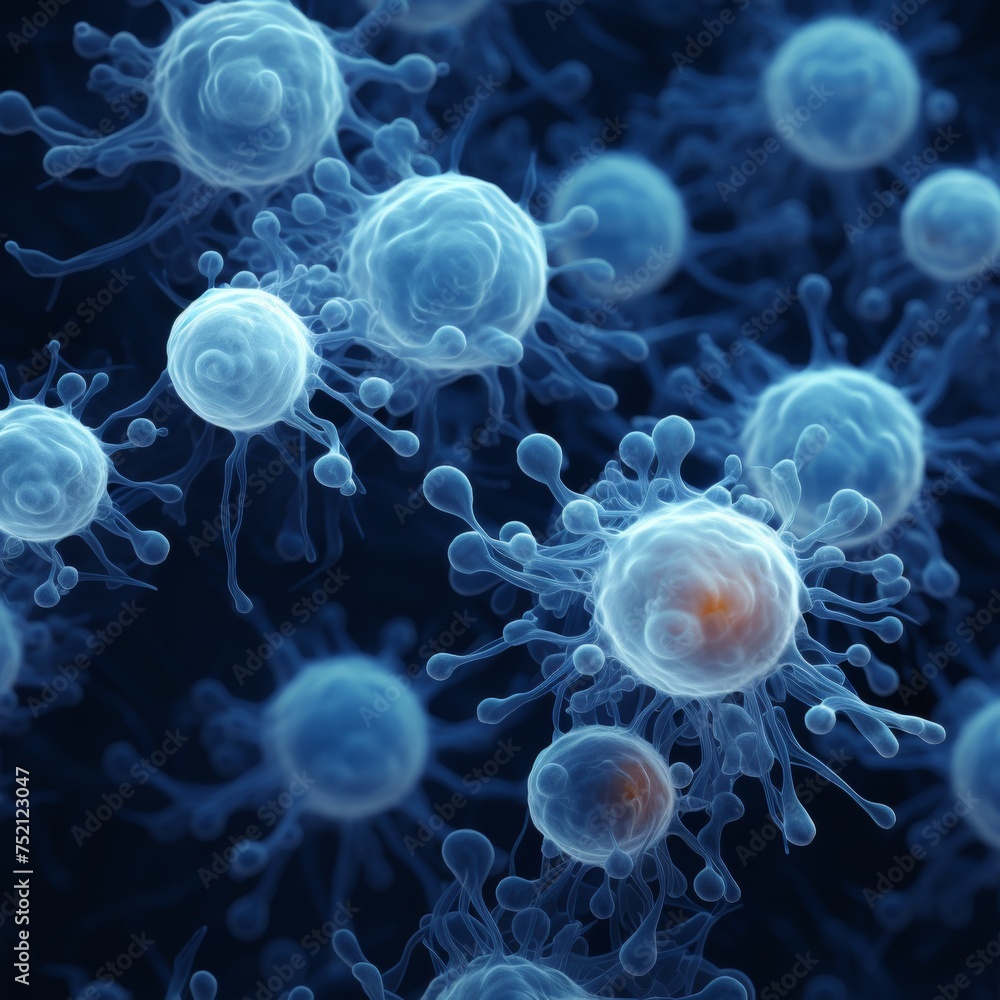 Basophils: Rare white blood cells, against a mysterious indigo ...