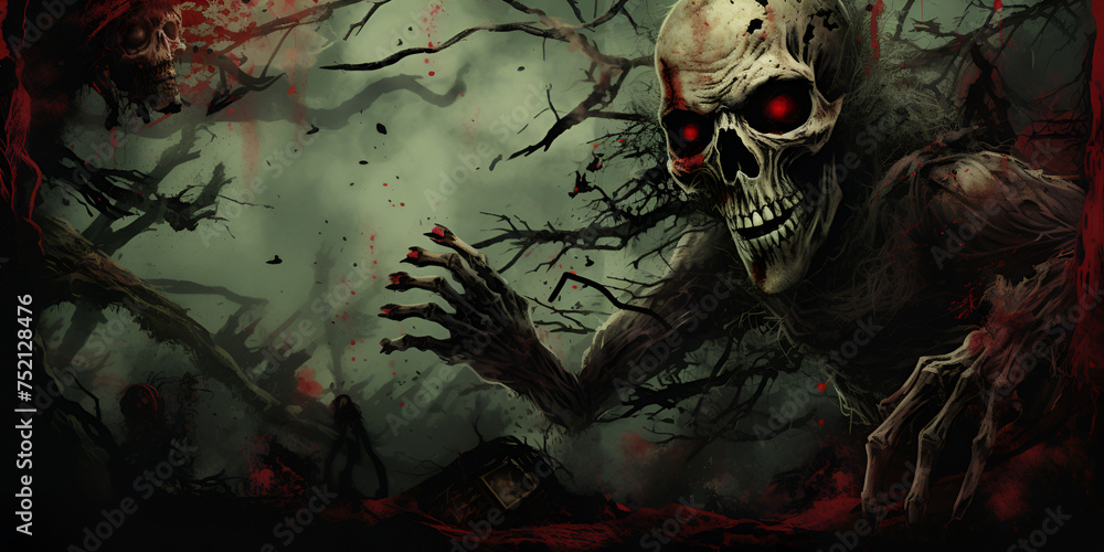 Scary Halloween zombie, horror scene with dead monster, infected ...