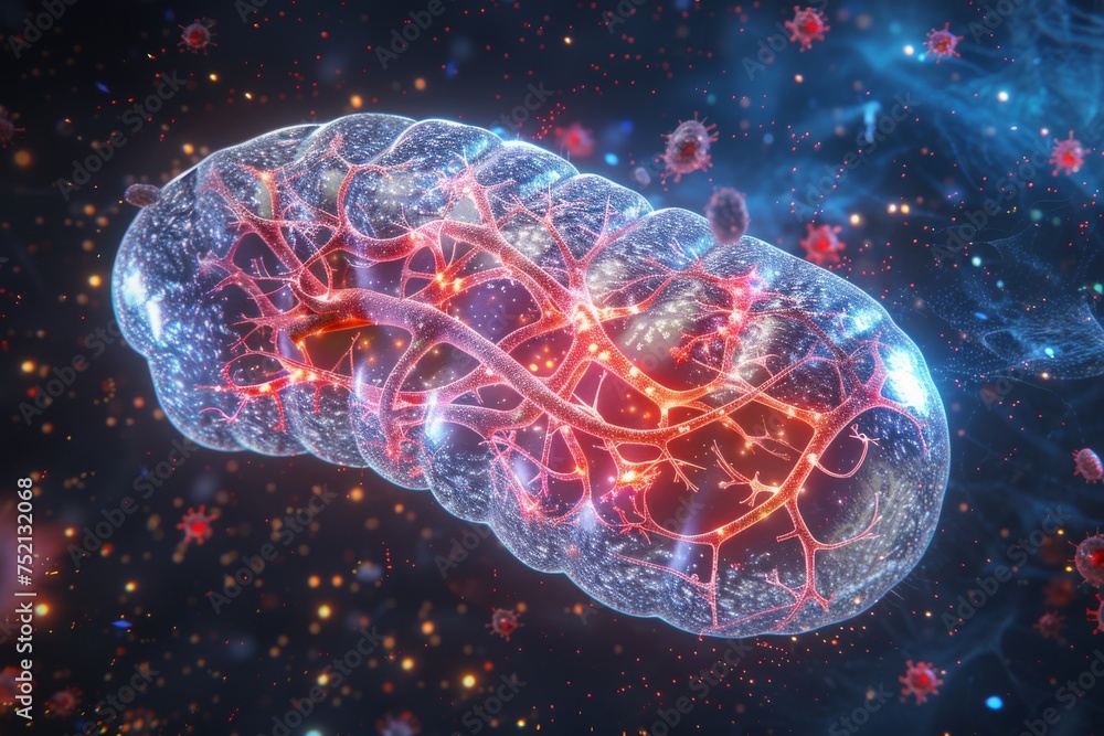 Cross-sectional illustration of a mitochondria,It has an internal ...