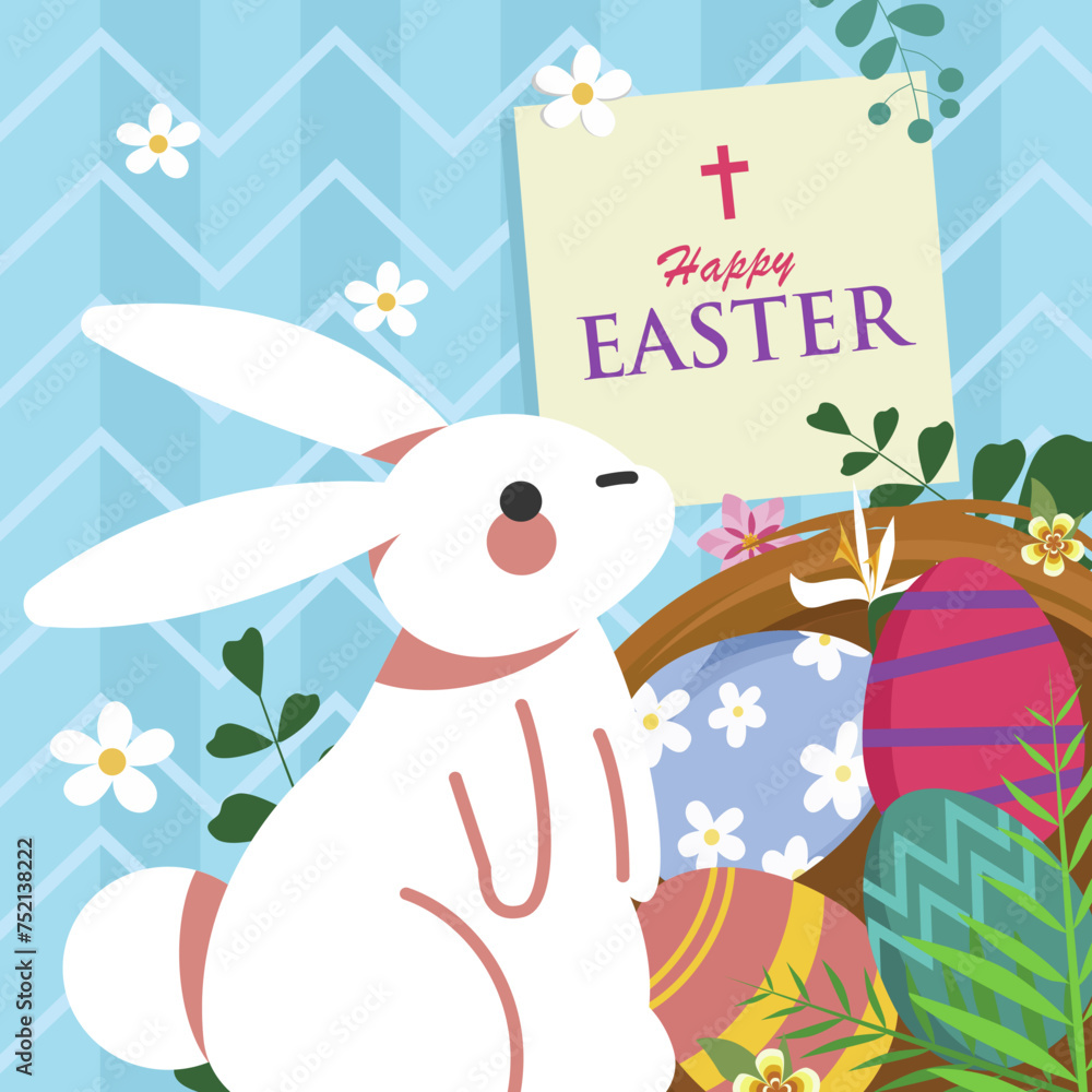 Cute Happy Easter Day Banner and Greeting Card Template. Resurrection ...
