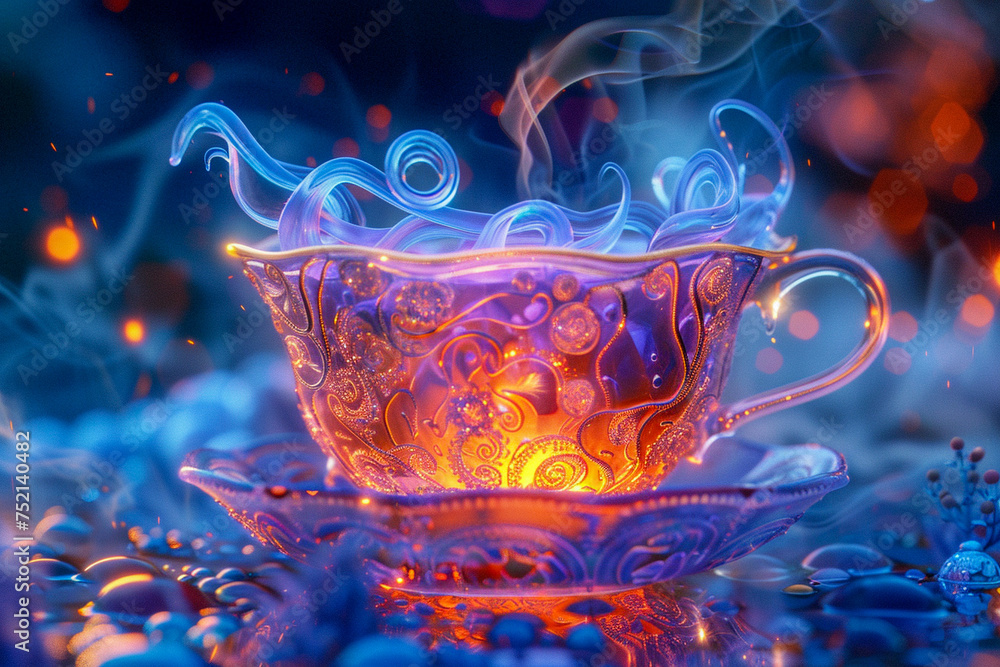 Animated teacup with a lively personality tea furiously bubbling over ...