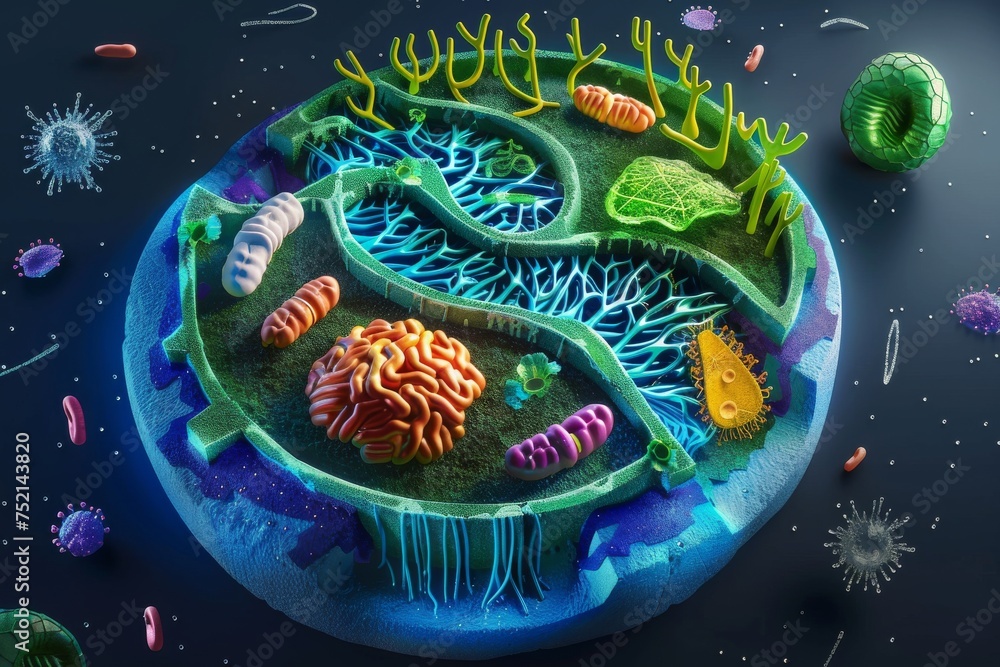 Crosssectional of eukaryote ,plant and animals cell colorful ,cell wall ...