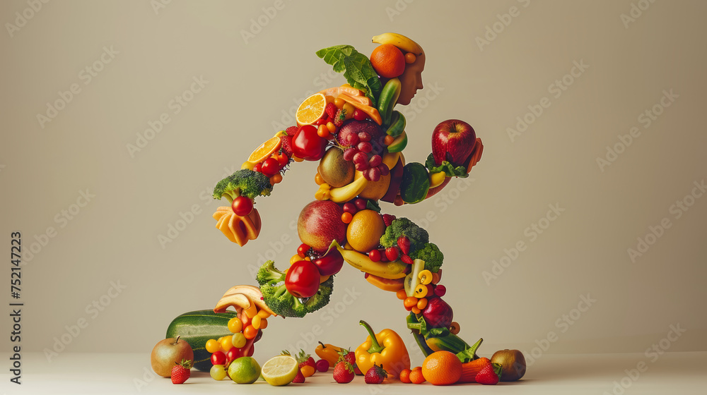 running man made up of pieces of fruits and vegetables Stock Photo ...