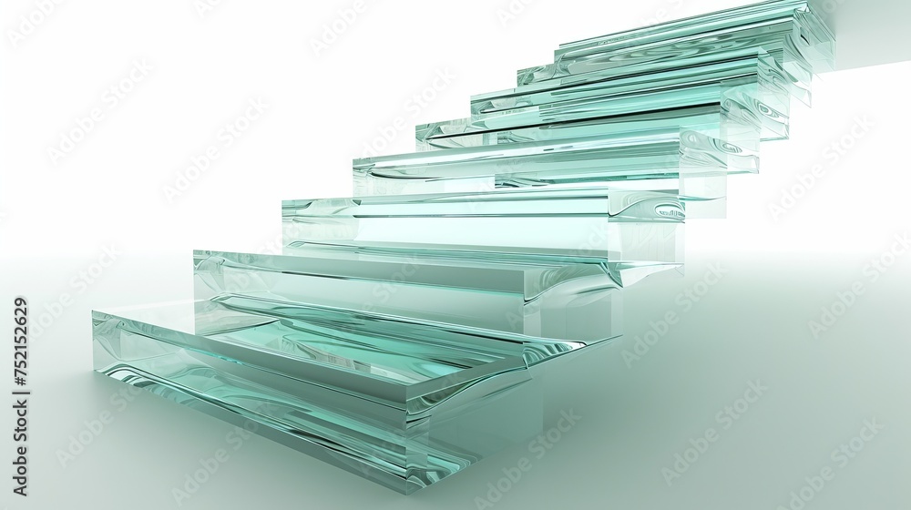 A render of floating glass stairs with numerous steps, featuring ...