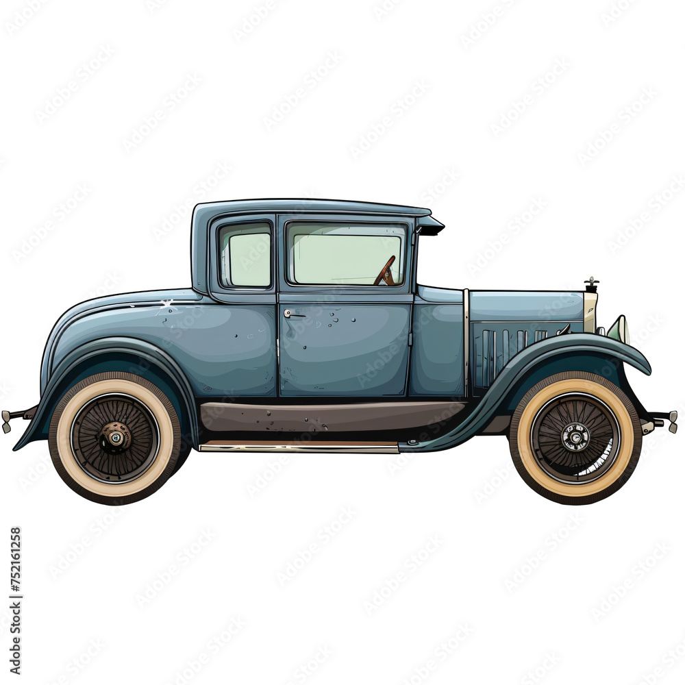 Classic two-tone blue vintage car with beige running board and wire ...