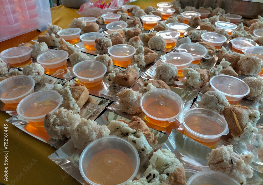 A collection of fried Tahu Aci, fried Busro and gelatin snacks on a ...