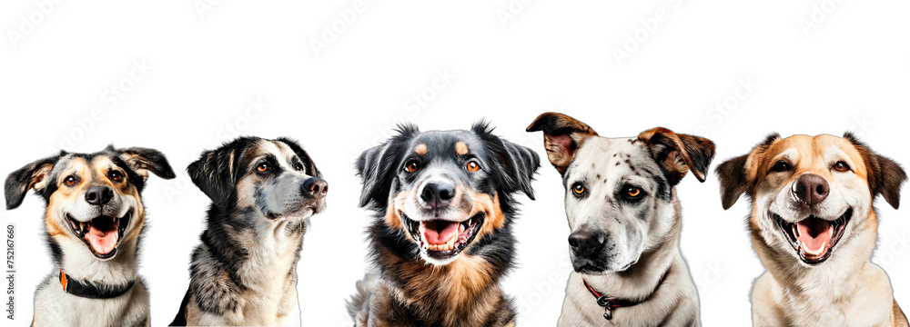 Smiling, cute dogs on transparent background. Happy dogs. Сoncept of ...