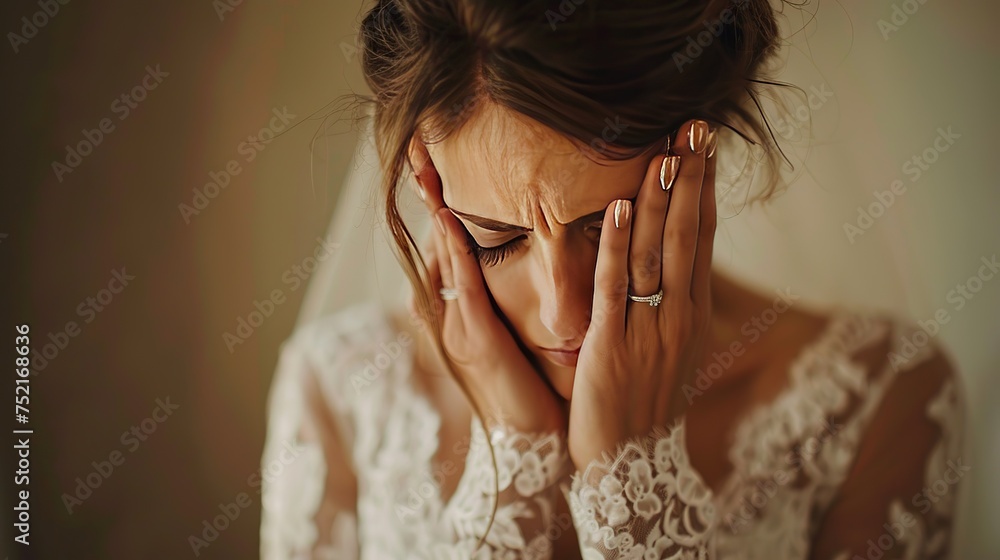 The intense emotion of a bride is captured as she holds her face in ...