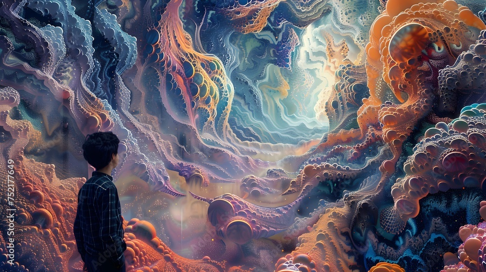 Boy in Psychedelic Fluid Landscape, To offer a unique and visually ...
