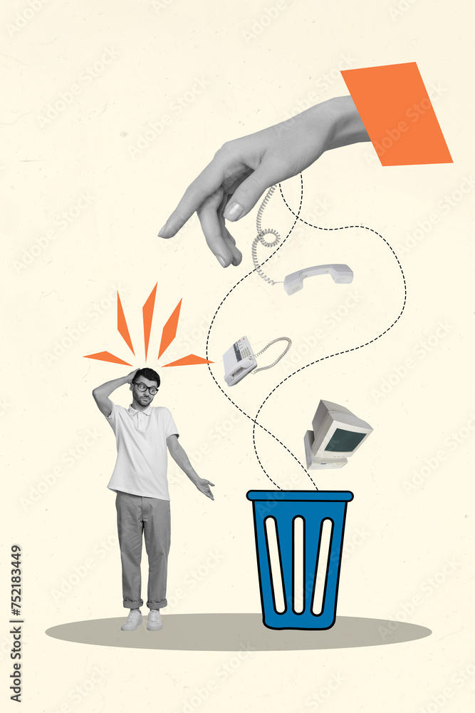 Vertical creative collage poster young man questioned confused human ...