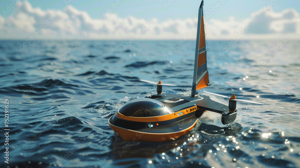 3D render of an autonomous sailing drone mapping unexplored regions of ...