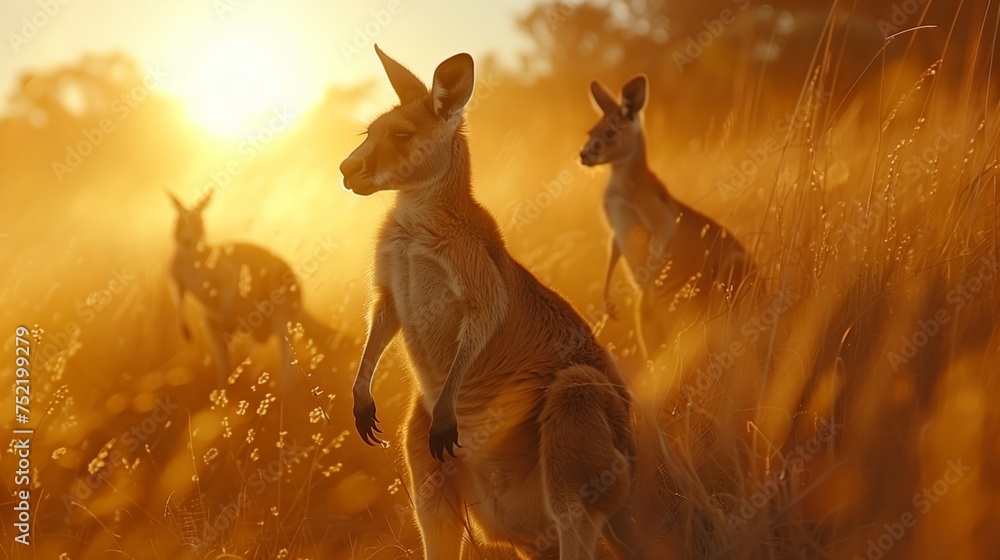 Kangaroos in Golden Sunset Light. As the sun sets in the Australian ...
