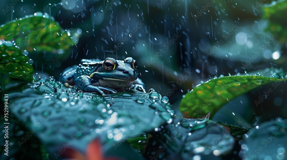 Frogs Sheltering from Rain on Leaves. Rainforest frogs find shelter on ...