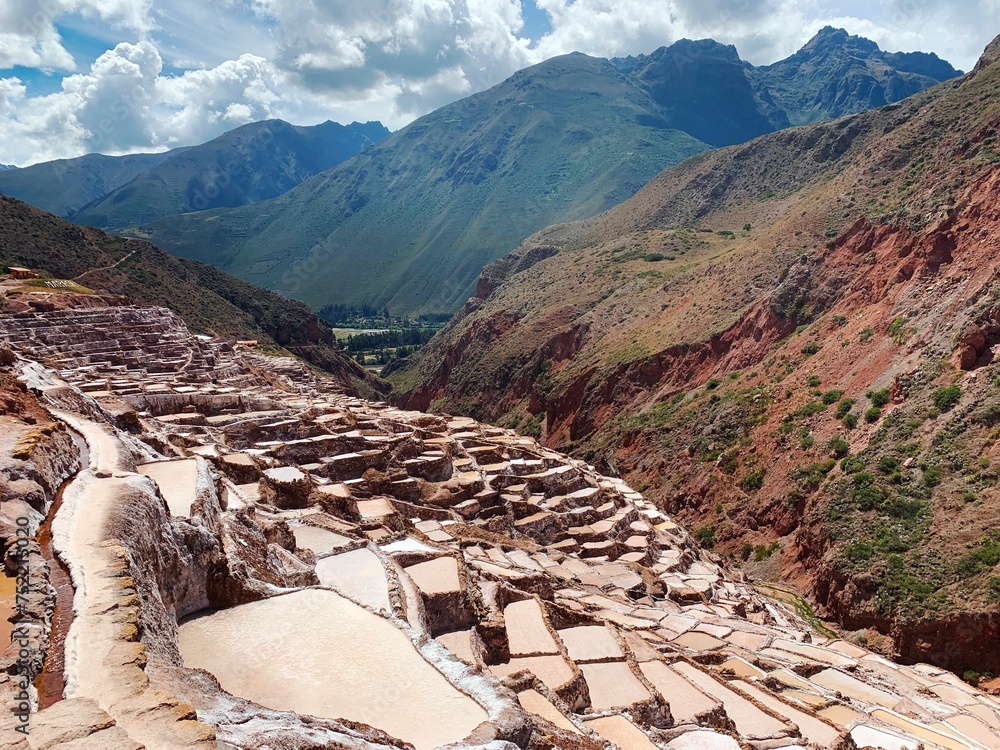 Peru Maras salt mines on hillside of Qaqawinay mountain, Sacred valley ...
