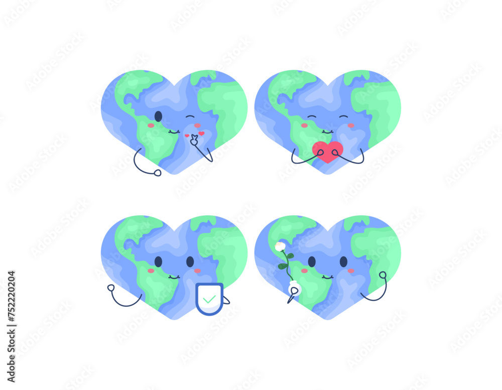 illustration collection of cute earth planet characters. various ...