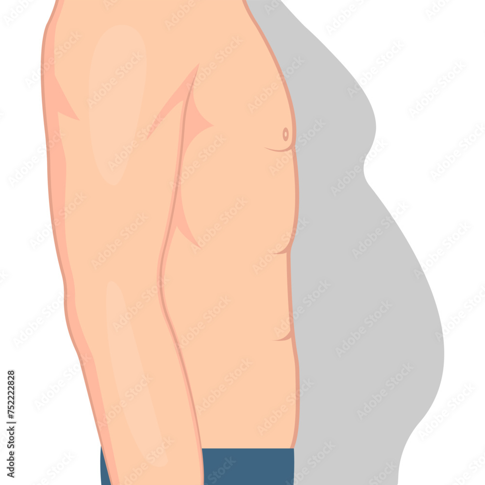 Silhouette of a fat and slender man. Weight loss. Before and after ...