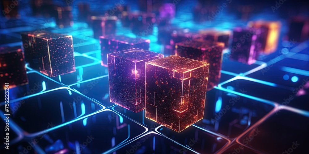 Cubes Floating Representing Blockchain Technology And Binary Data Ai 0475