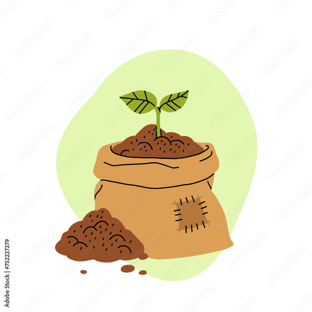 Cartoon Flat Icon Of Organic Composting Theme Garden Tools Bag Of Compost Ground Food