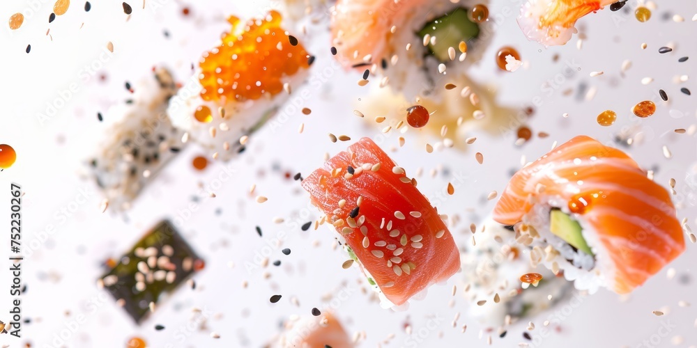 Sushi fondo blanco desenfocado, restaurante moderno comida japonesa ...