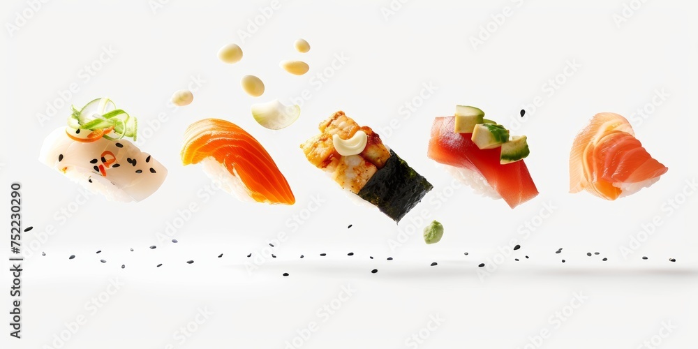 Buffet libre sushi de salmón y atún, sushi de langostino fresco, comida ...