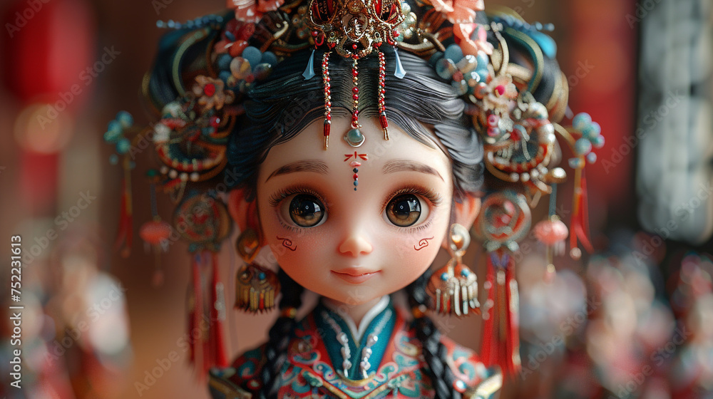 3D emoticons, expressions, blind box, a cute little Chinese girl made ...