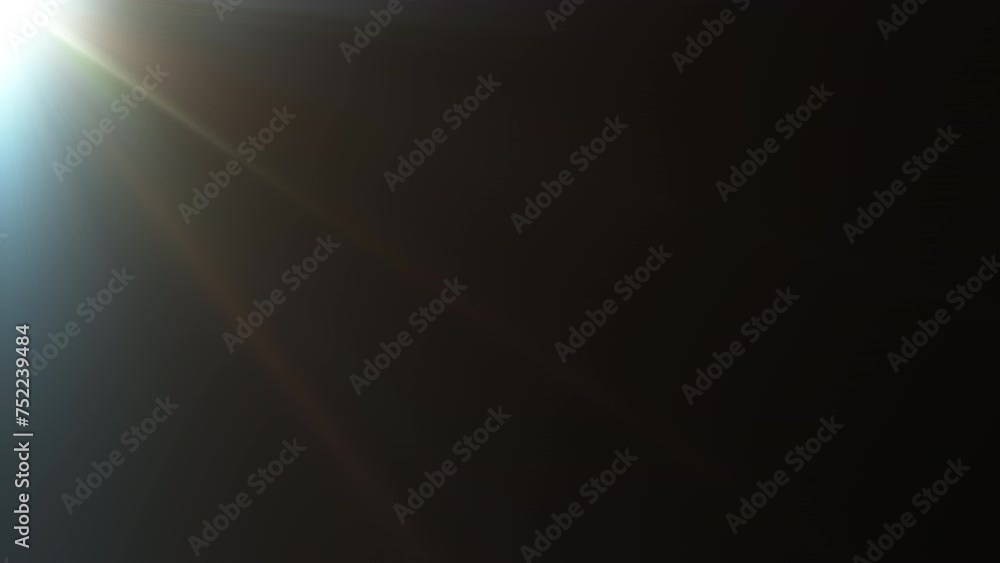 Loop Top left gold blue optical flare ray shine light on black abstract ...