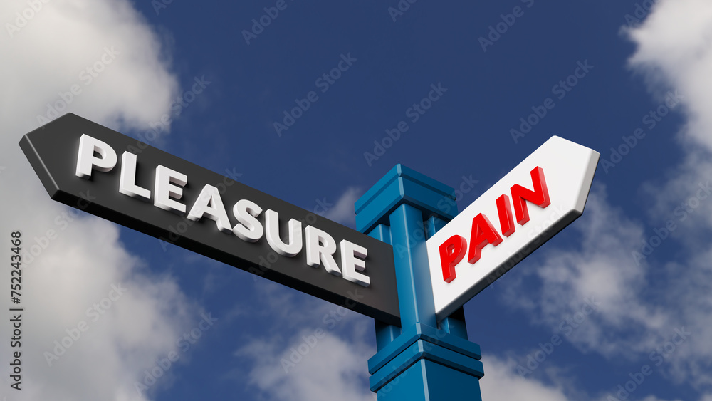Pleasure or pain direction arrow sign. Contrasting feelings of emotion ...