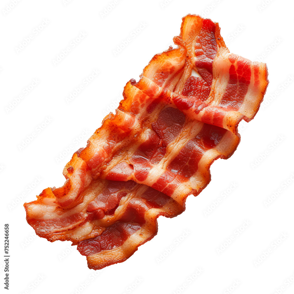 Three strips of bacon are laid out on a transparent background Isolated ...