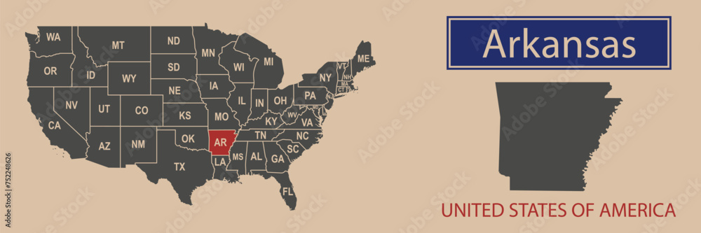 Vector map borders of the USA Arkansas state. State of Arkansas on the ...