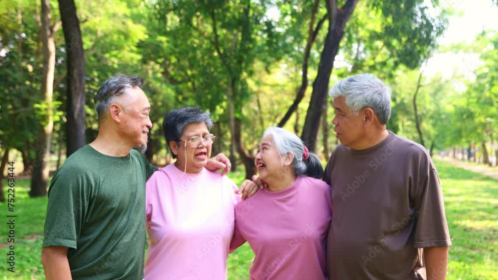 Vidéo Stock Cheerful enjoy group asian elderly retired people who are ...