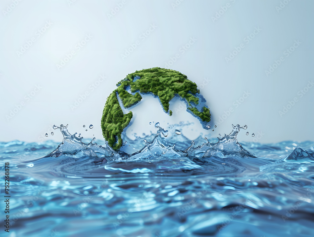 Rising water levels forming the shape of a globe. Climate change and ...
