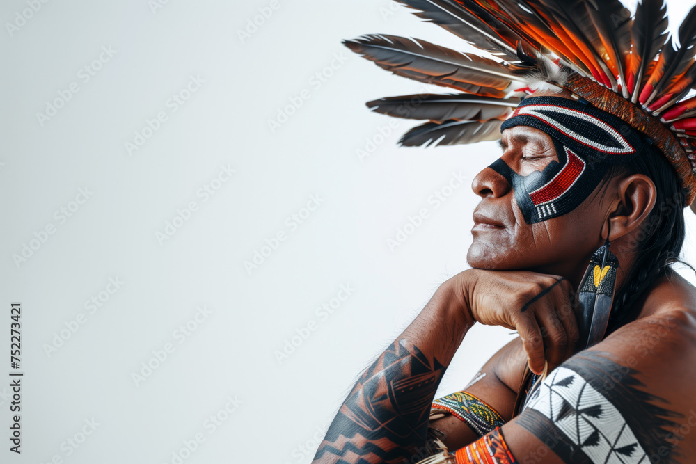 World Indigenous People Day celebration with person in traditional ...