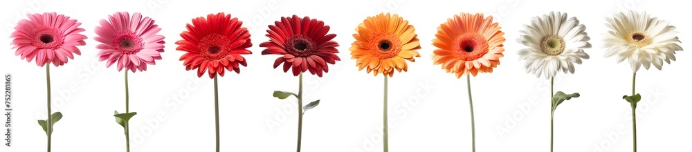Collection set of hot pink red maroon orange white stalk of Gerber ...